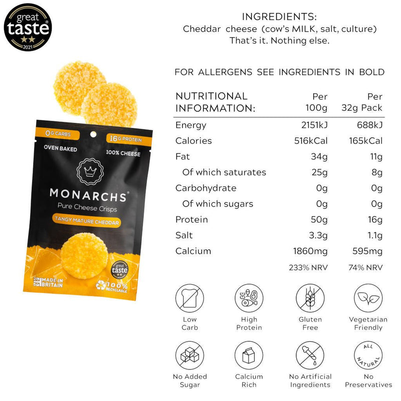 Monarchs Pure Cheese Crisps - Tangy Mature Cheddar | Sow & Arrow